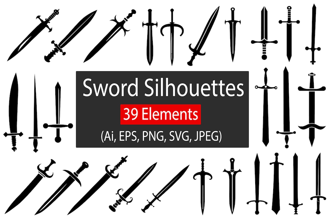 Set of Swords, Sword SVG Bundle, Sword Silhouette, Sword Clipart, Black ...