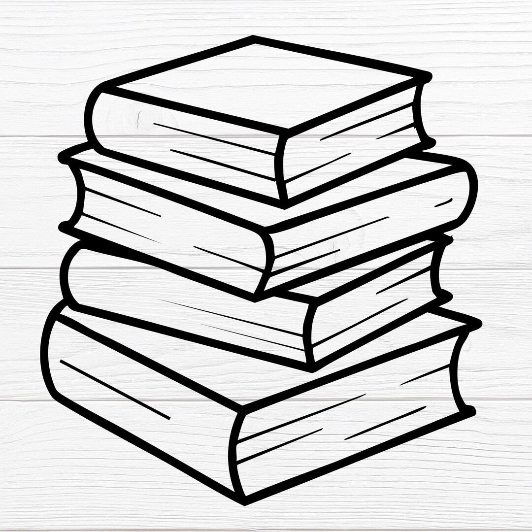 Stacked Books Outline SVG PNG Clipart - Etsy