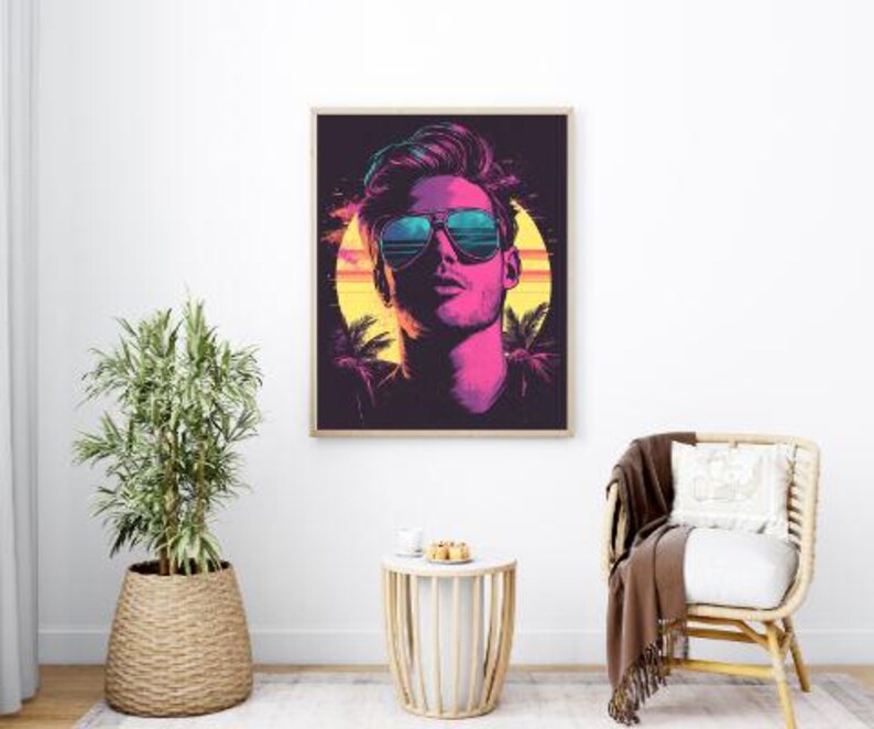 Retrowave, cool Posters for Men, Portrait Art, Neon Cool Dude Wearing ...