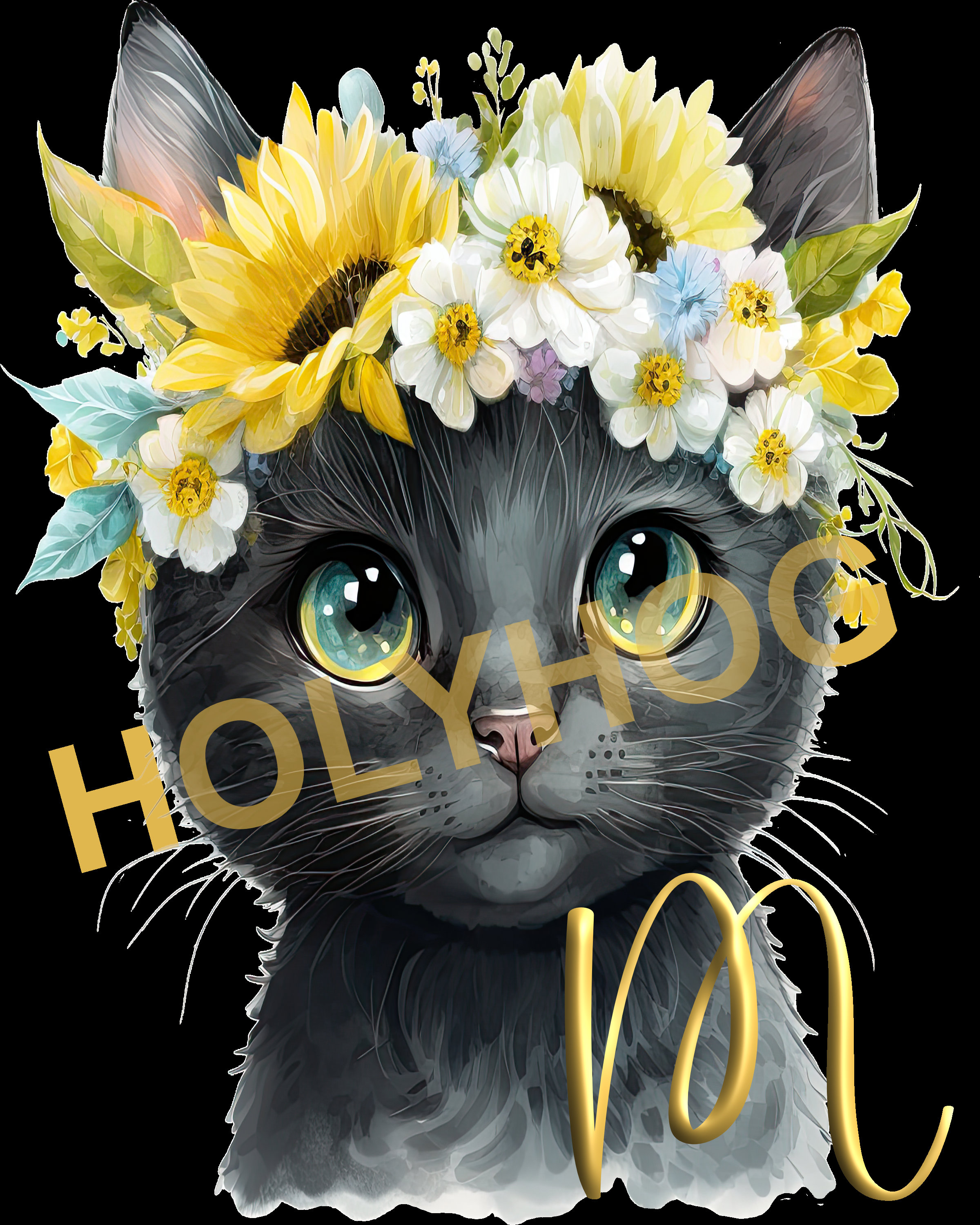 Watercolor Cat Portrait Clipart With Alphabet Letters, Cute Kitten With ...