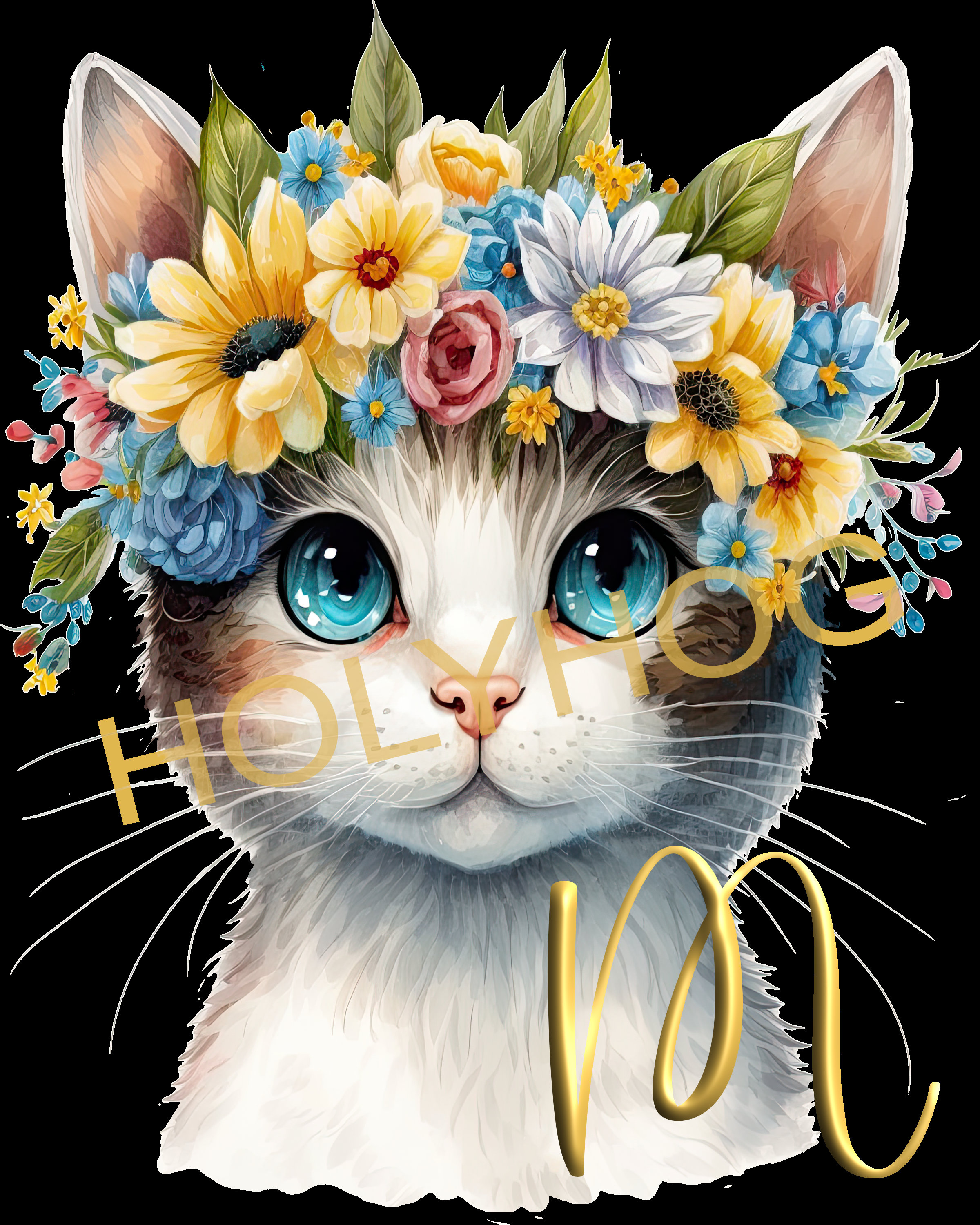 Watercolor Cat Portrait Clipart With Alphabet Letters, Cute Kitten With ...