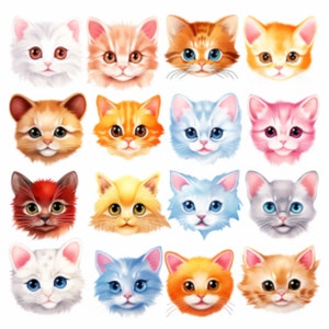 Watercolor Cute Kitten Clipart Bundle, Fluffy Kitten, Kitten Picture ...