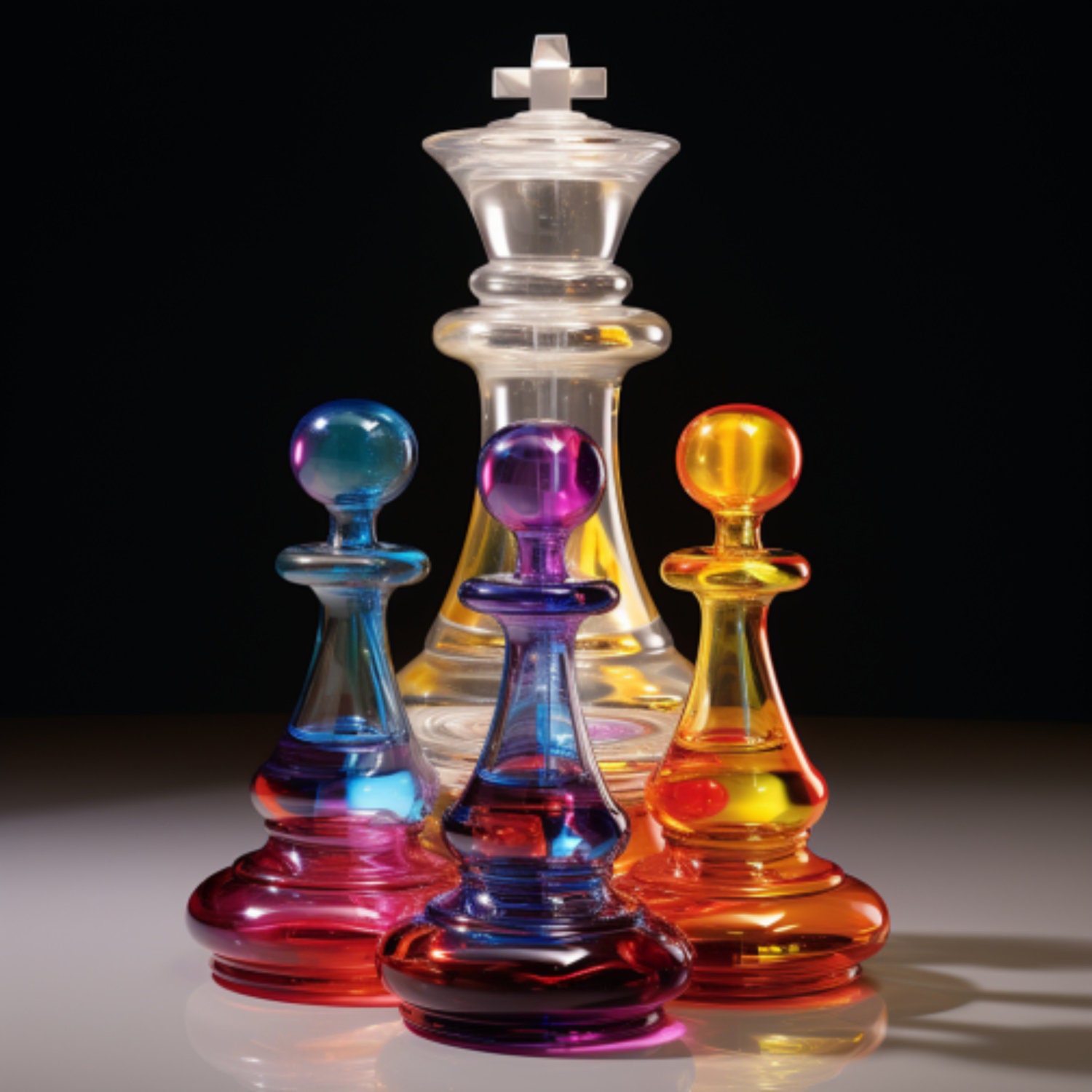 Chess Art, Chess Pieces Prints Pack, Polished Chrome and Glass, Vivid ...