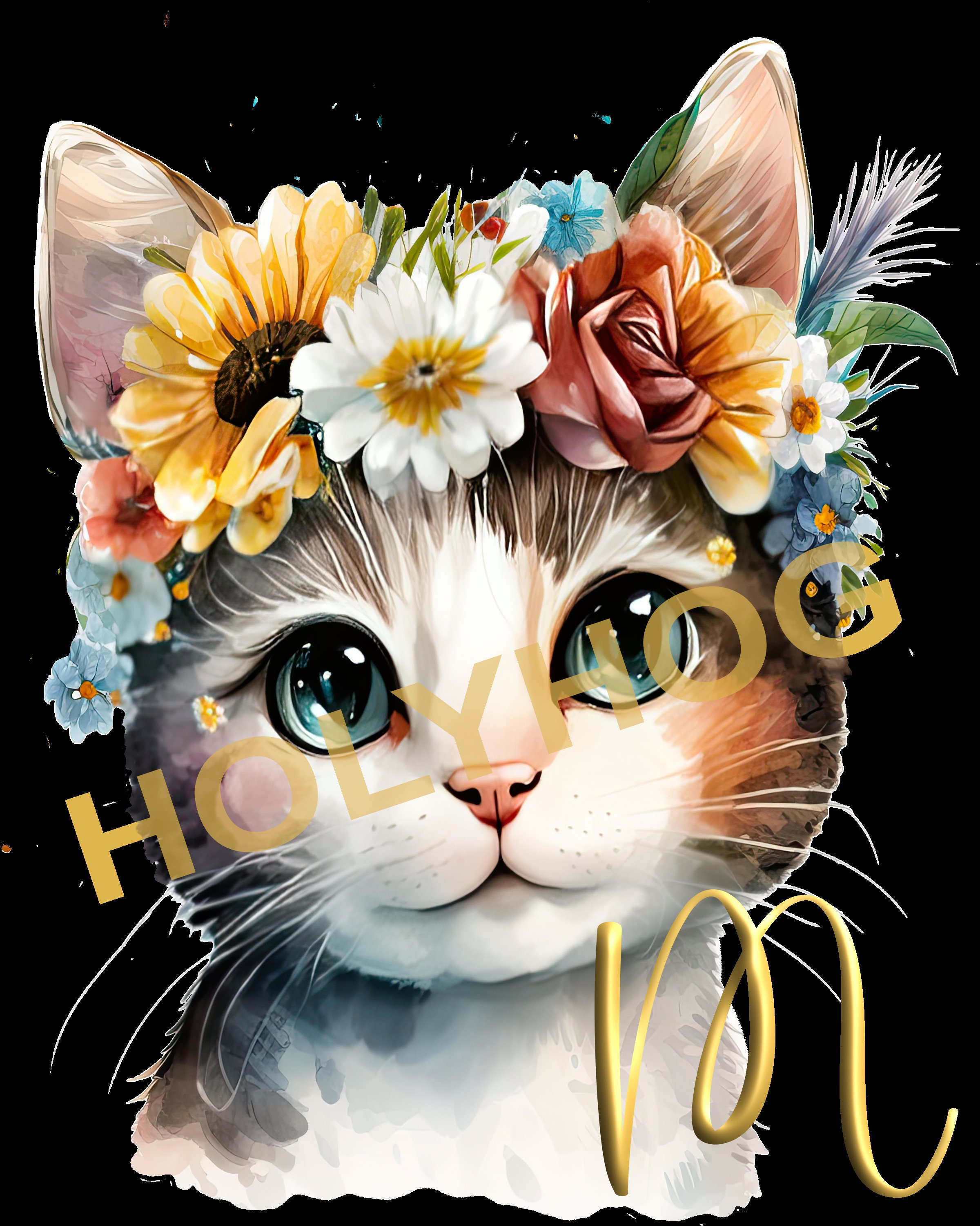 Watercolor Cat Portrait Clipart With Alphabet Letters, Cute Kitten With ...