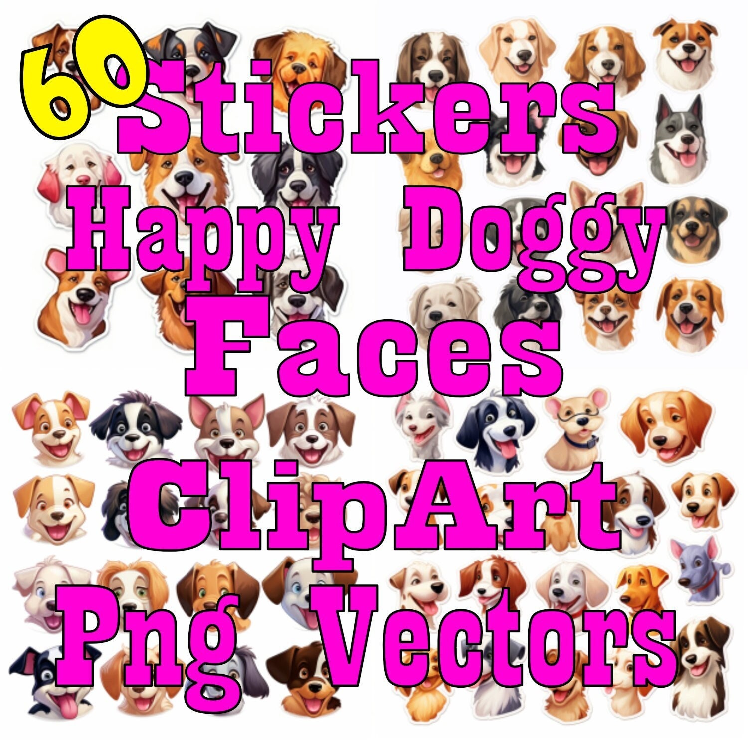 Stickers, 60 Watercolour Clipart Bundle, Cute Dog Stickers, Animal ...