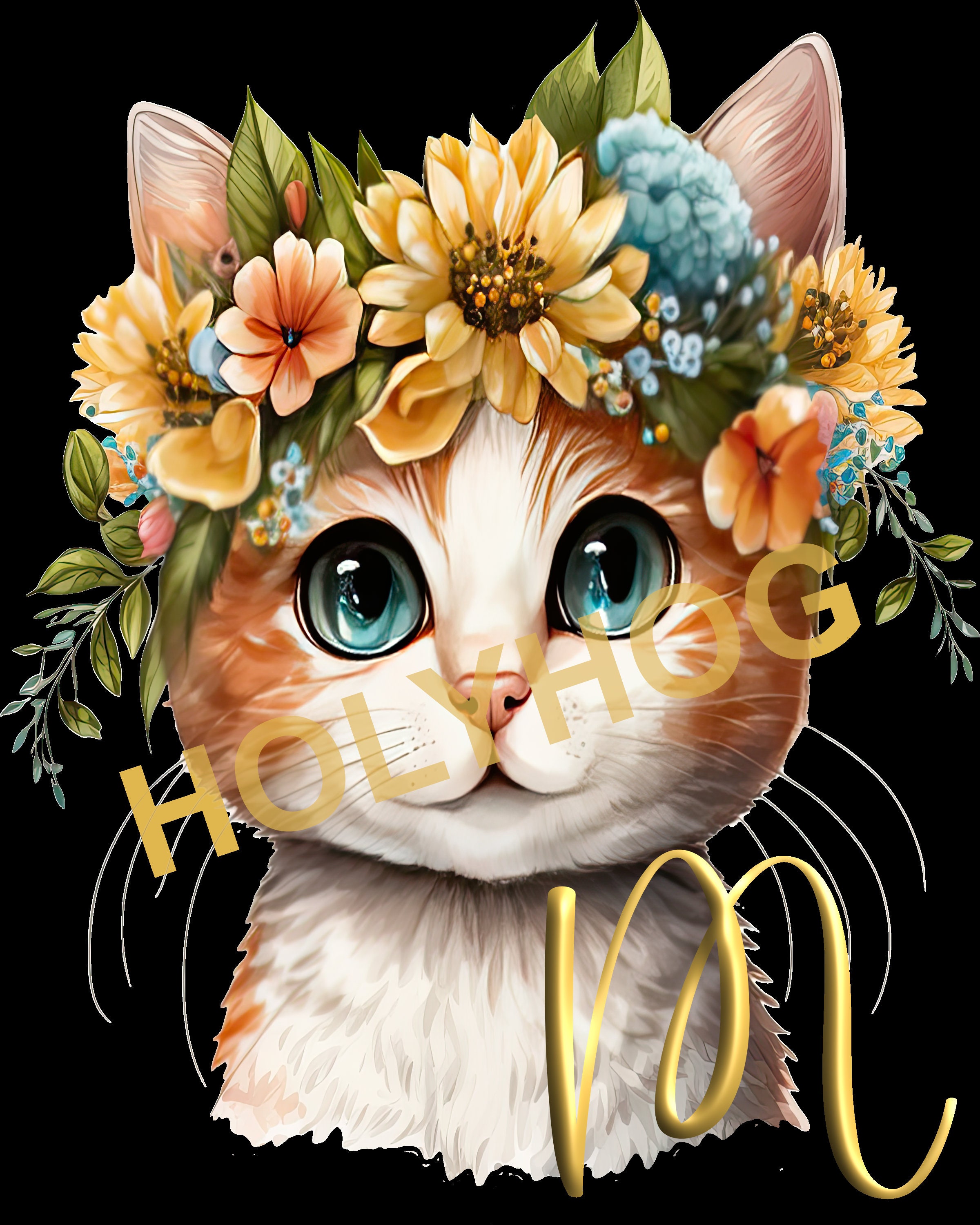 Watercolorcat Portrait Clipart With Alphabet Letters, Cute Kitten With ...