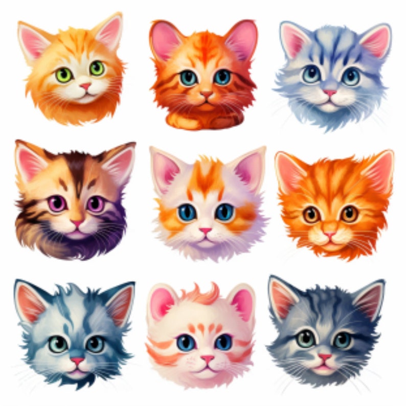 Watercolor Cute Kitten Clipart Bundle, Fluffy Kitten, Kitten Picture ...