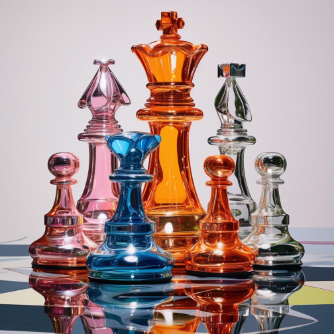 Chess Art, Chess Pieces Prints Pack, Polished Chrome and Glass, Vivid ...