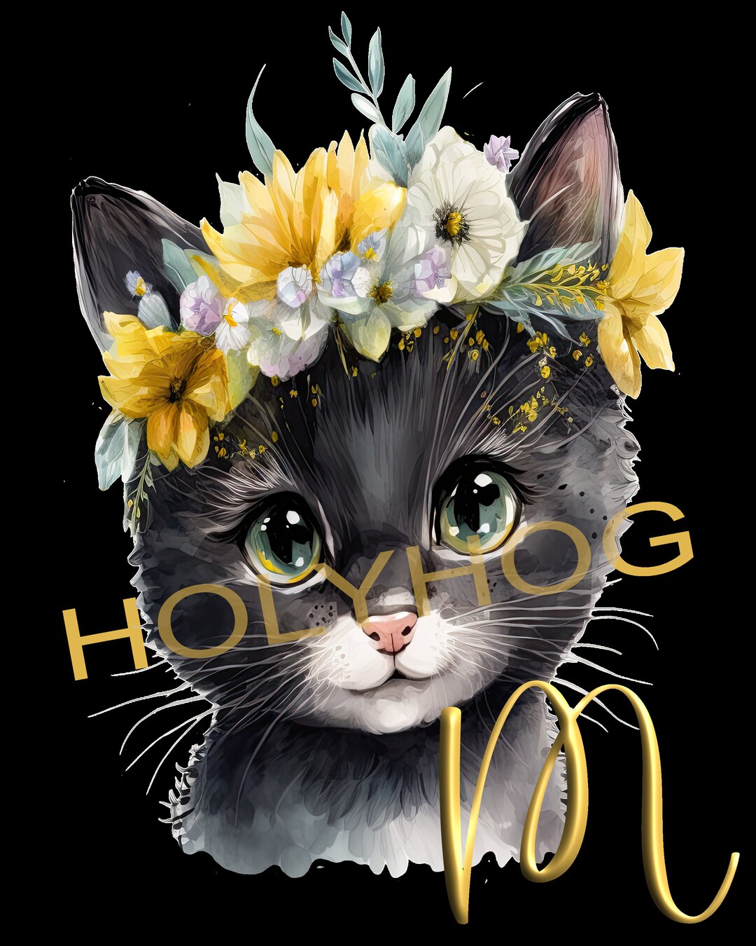 Watercolor Cat Portrait Clipart With Alphabet Letters, Cute Kitten With ...