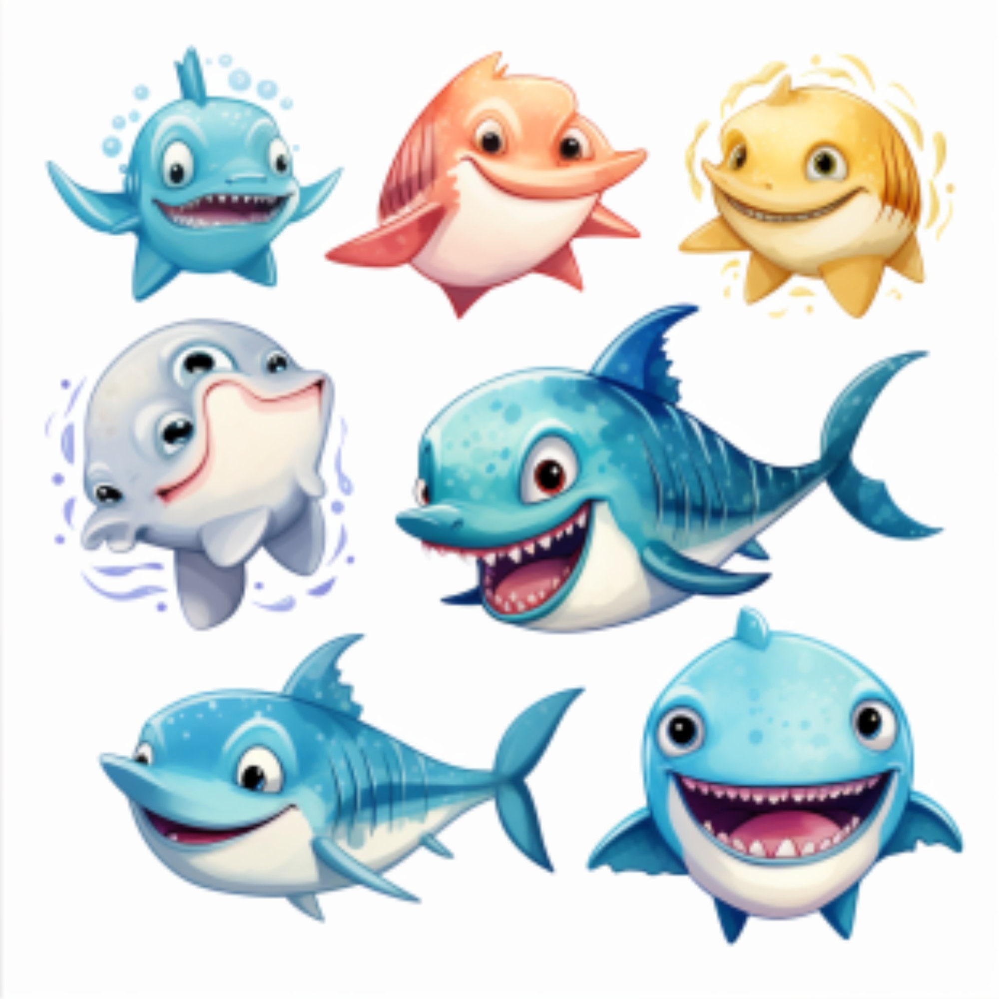 Watercolor Sharks, Baby Shark, Cute Shark, Shark Gifts, Sea Life ...