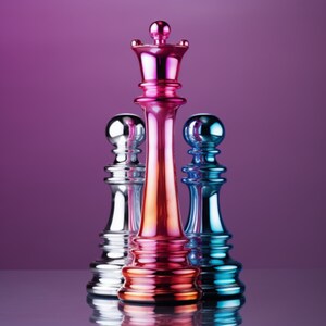 Chess Art, Chess Pieces Prints Pack, Polished Chrome and Glass, Vivid ...