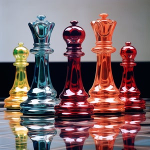 Chess Art, Chess Pieces Prints Pack, Polished Chrome and Glass, Vivid ...