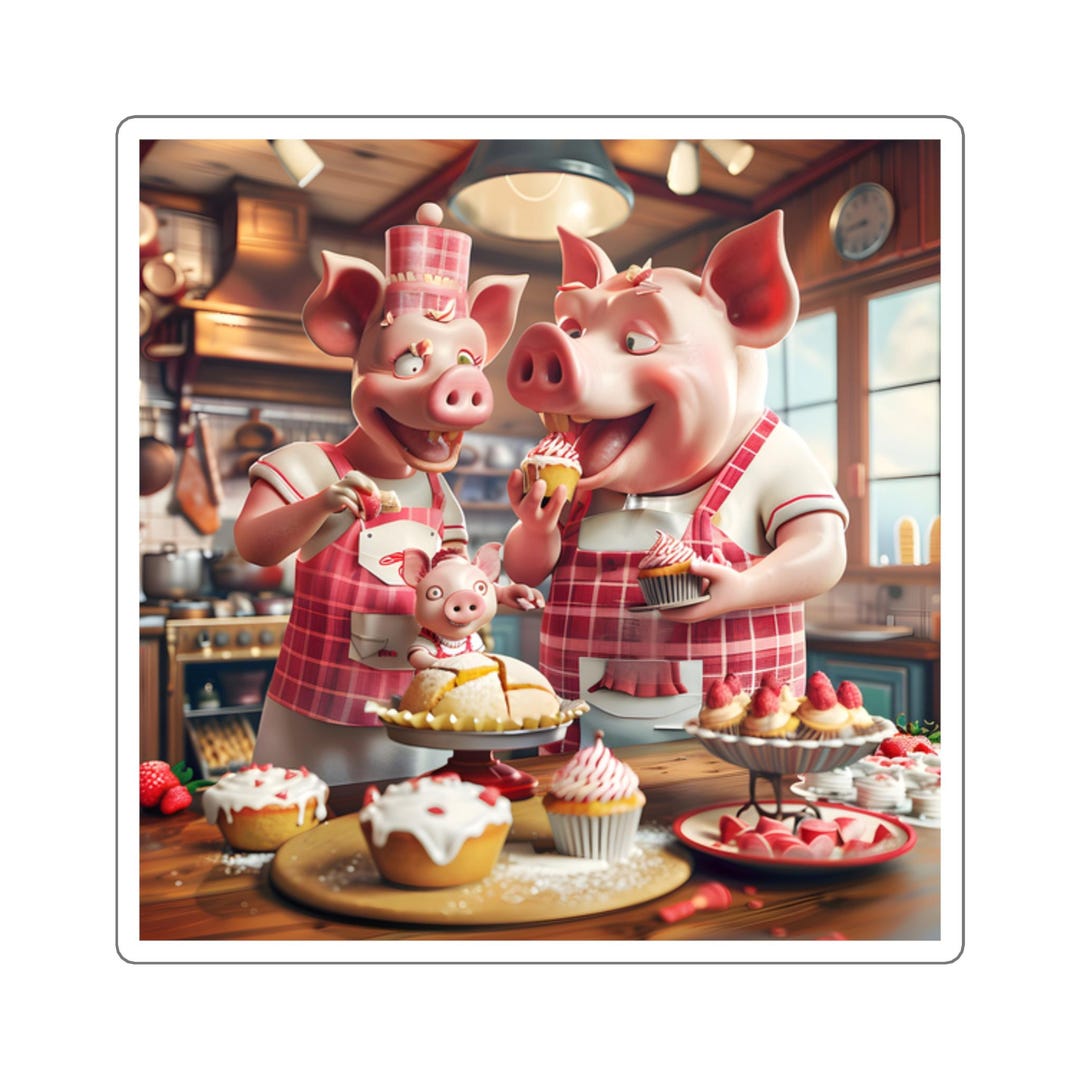 Pigs Family Bakery Stickers, All Cute Pigs Hard at Work Making Cakes ...