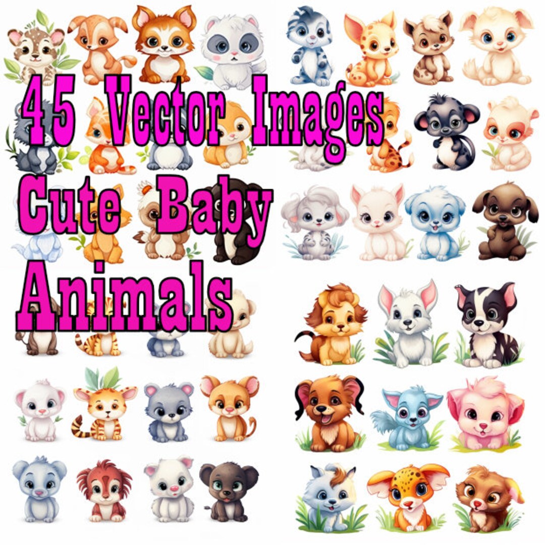 50 Watercolor Clip Art Cute Baby Animals Vectors Images, Nursery Prints ...