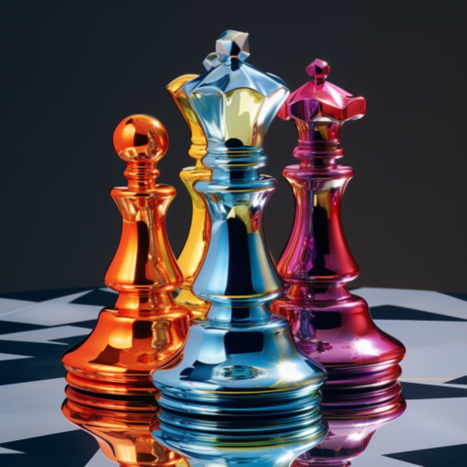 Chess Art, Chess Pieces Prints Pack, Polished Chrome and Glass, Vivid ...
