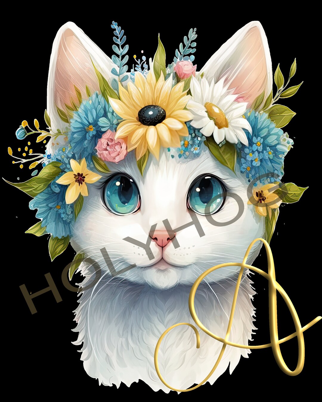 Watercolor Cat Portrait Clipart With Alphabet Letters, Cute Kitten With ...