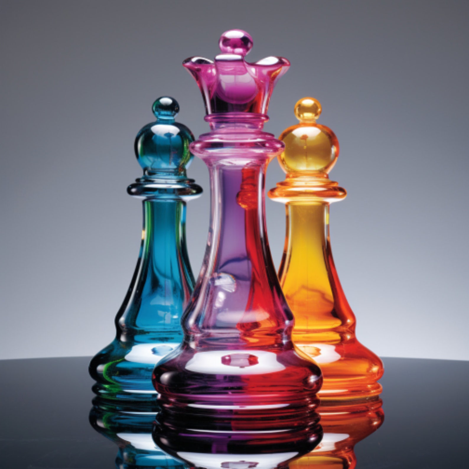 Chess Art, Chess Pieces Prints Pack, Polished Chrome and Glass, Vivid ...