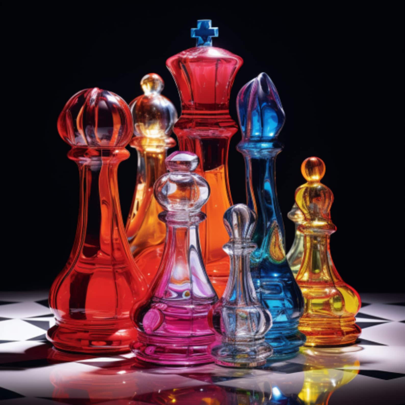 Chess Art, Chess Pieces Prints Pack, Polished Chrome and Glass, Vivid ...