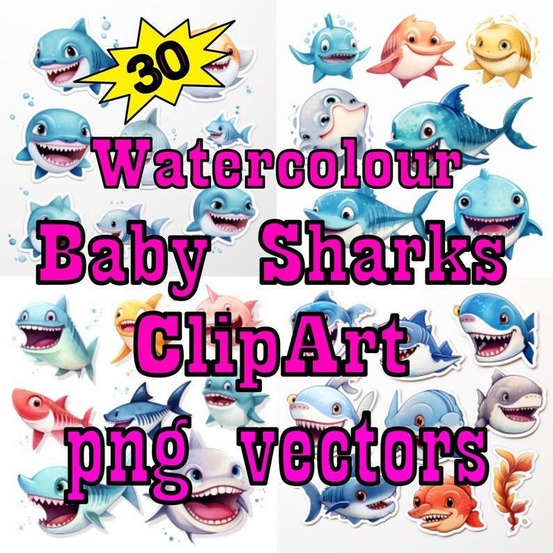 Watercolor Sharks, Baby Shark, Cute Shark, Shark Gifts, Sea Life ...