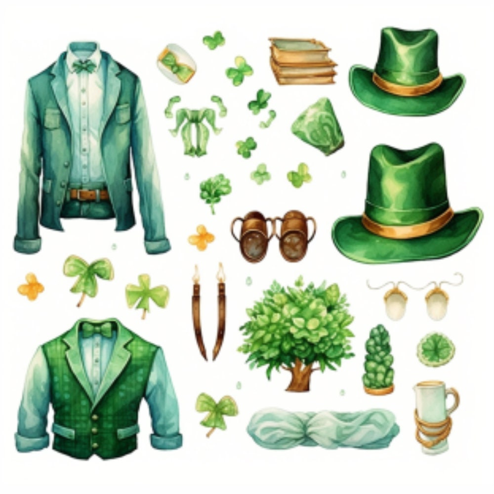 Watercolor Funny Leprechaun and Clothes Clipart Bundle, St Patricks Day ...