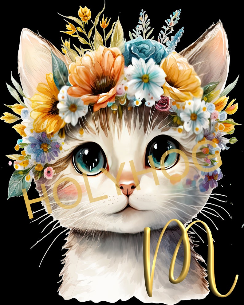 Watercolor Cat Portrait Clipart With Alphabet Letters, Cute Kitten With ...