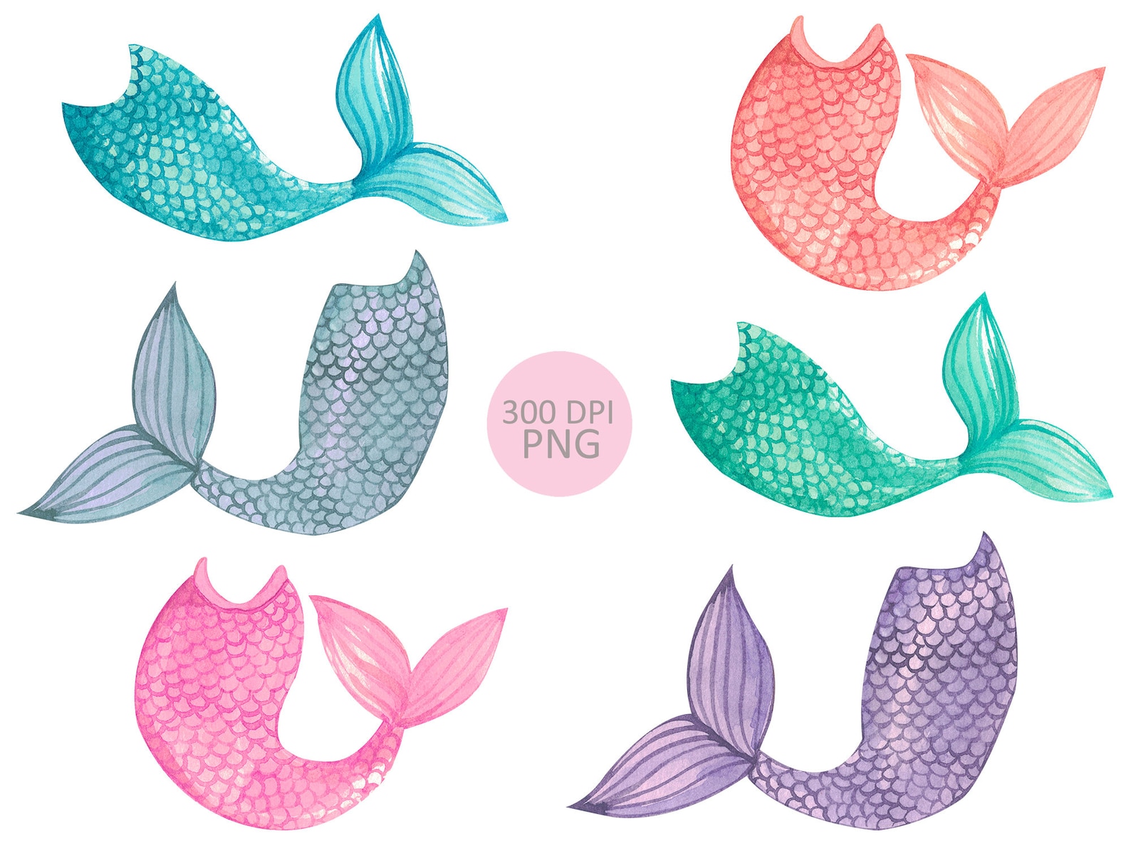 Watercolor Mermaid Tail Clipart. Hand-painted summer coral | Etsy