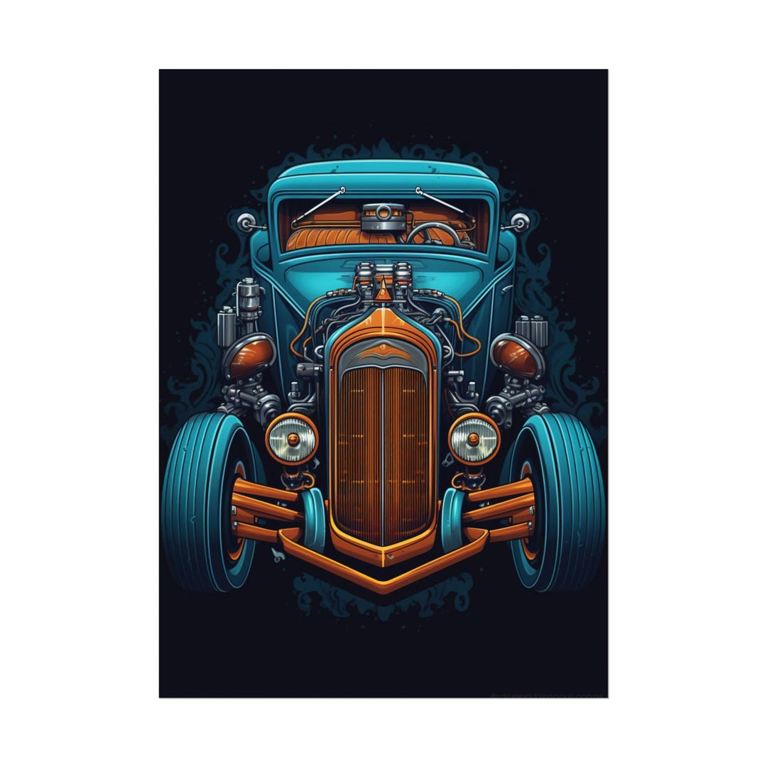 Vintage Hot Rod Car Art Print Retro Automotive Illustration in Bold ...