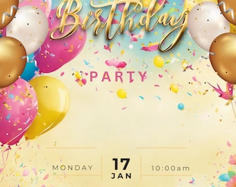 Birthday Party Invitation, Printable Editable Digital Download Template ...