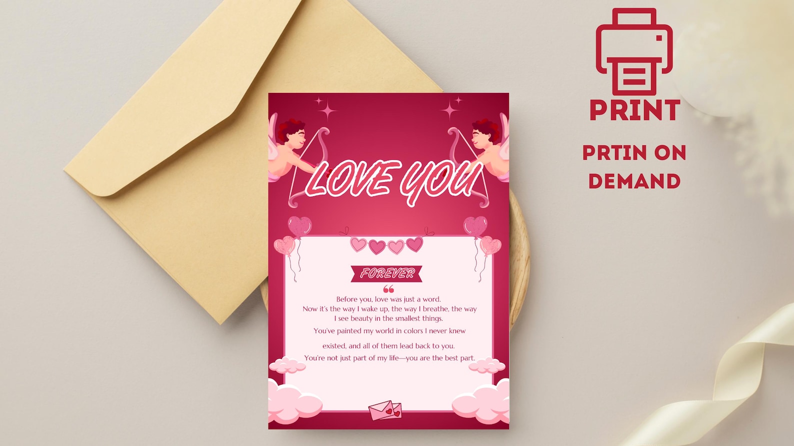 Personalised Love You Card Printable & Editable Digital Download Canva ...