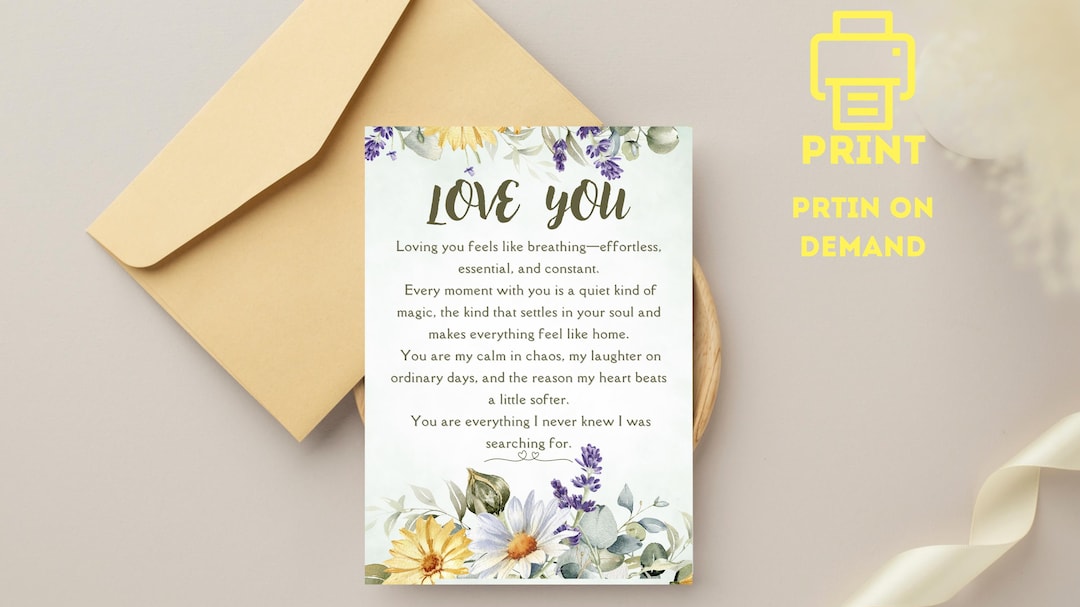 Love You Card Printable: Editable Floral Template (digital Download) - Etsy