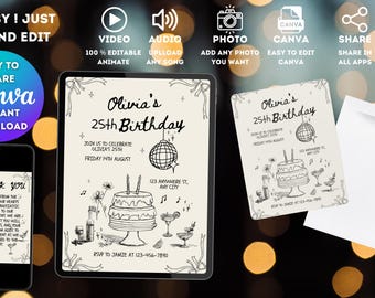 Birthday Party Invitation, Printable Editable Digital Download Template ...