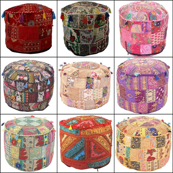 Indian Handmade 18'' Inch Vintage Ottoman Patchwork | Etsy