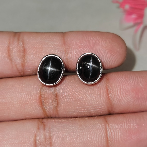 Natural Black Star Sapphire Earrings Beautiful Star Sapphire Studs 10x8mm Black Star Sapphires Star Sapphire Earrings in Sterling Silver Etsy