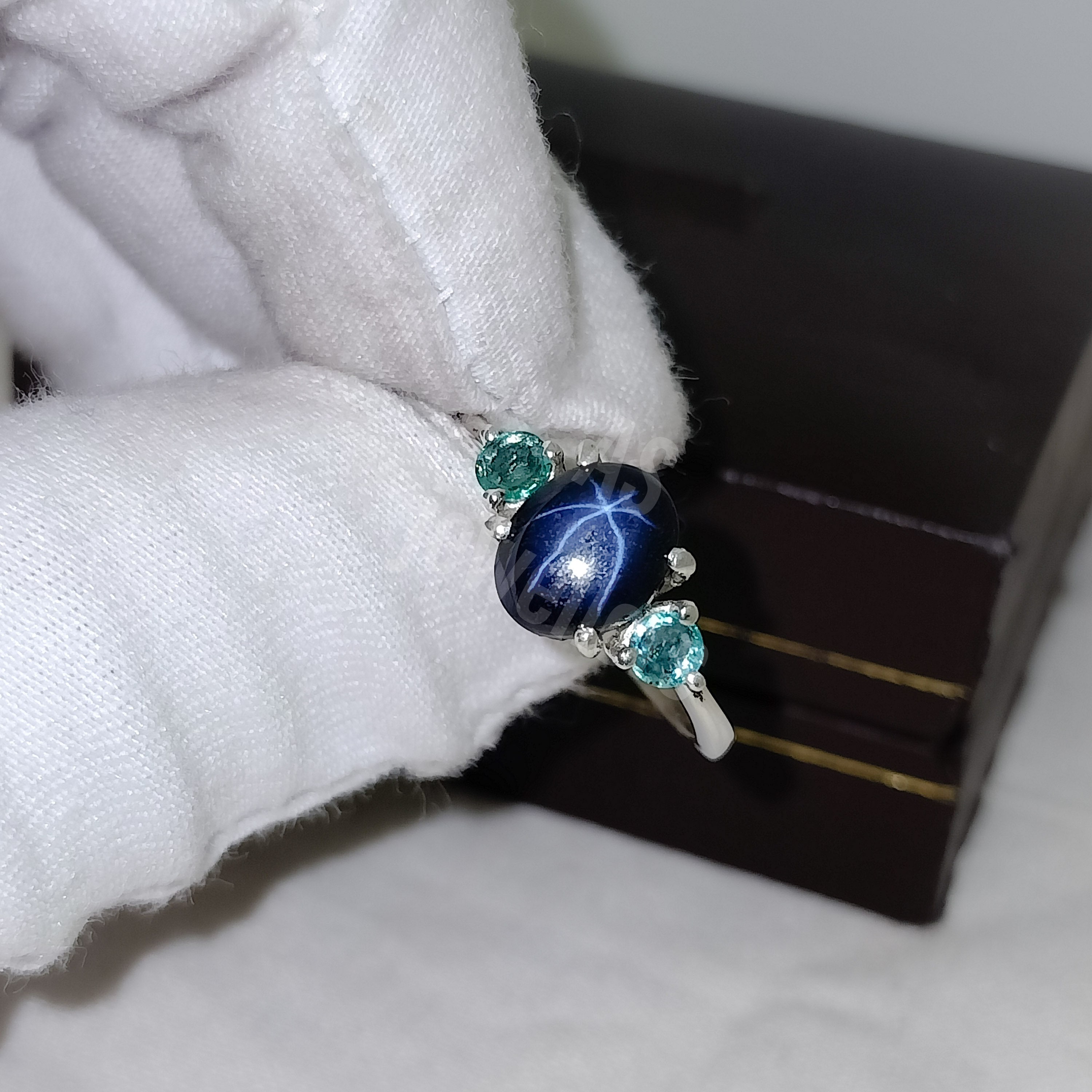 Blue Star Sapphire Ring Tension Set Ring Lab Star Sapphire - Etsy