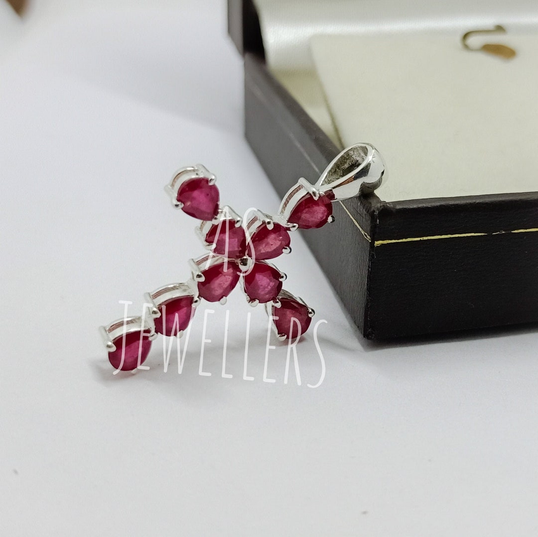 Natural Ruby Holy Cross 925 Sterling Silver Pendant, Ruby Necklace ...