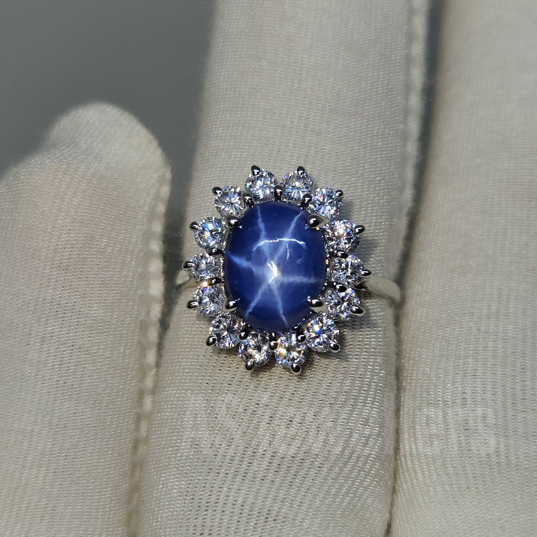 Blue Star Sapphire Ring, Lindy Star Sapphire, 6 Rays Star Sapphire, 925 ...