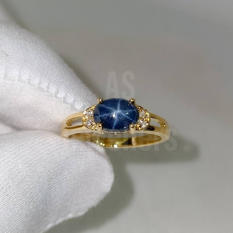 Genuine Blue Star Sapphire Ring 14k Gold White Gold Ring - Etsy