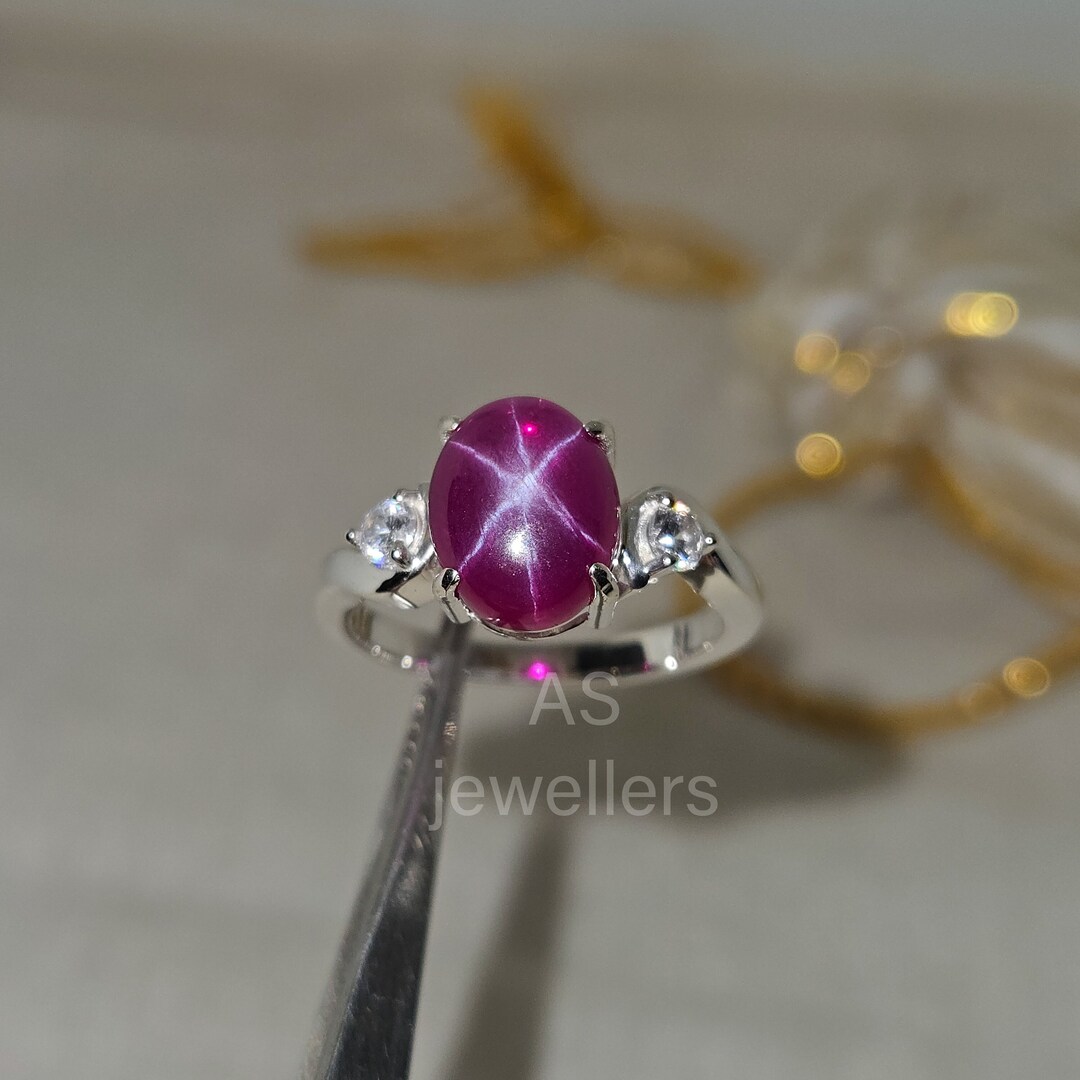 Unique Red Star Ruby Gemstone Ring 925 Sterling Silver Ring Handmade ...