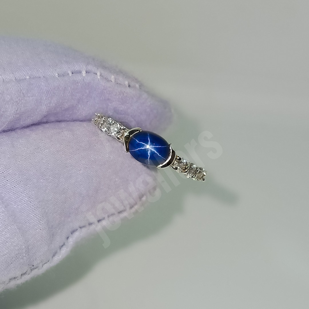 Blue Star Sapphire Ring, Blue Lindy Star Ring, Star Gemstone Ring ...