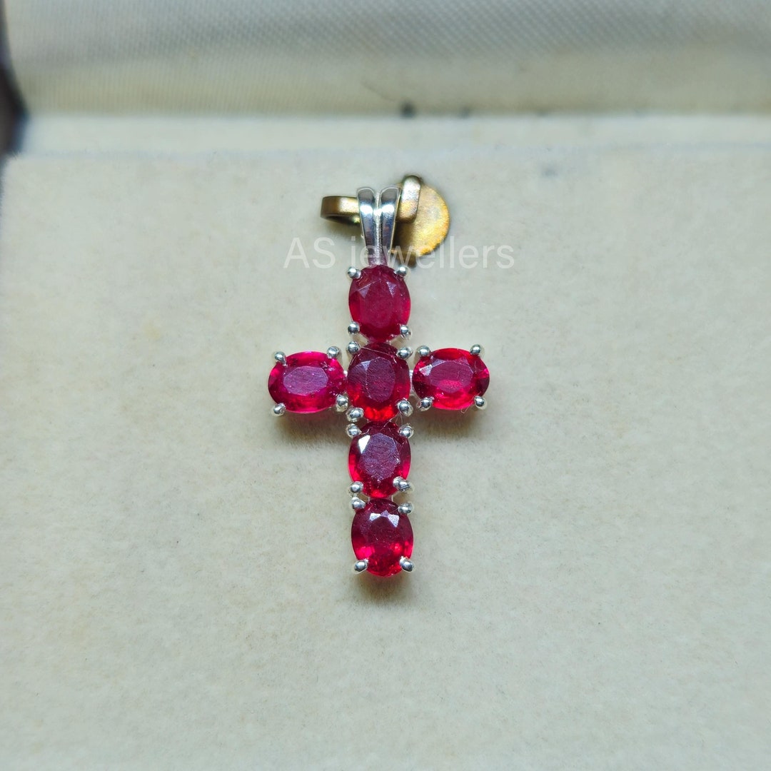 Natural Ruby Cross Pendant: 925 Sterling Silver Religious Necklace - Etsy