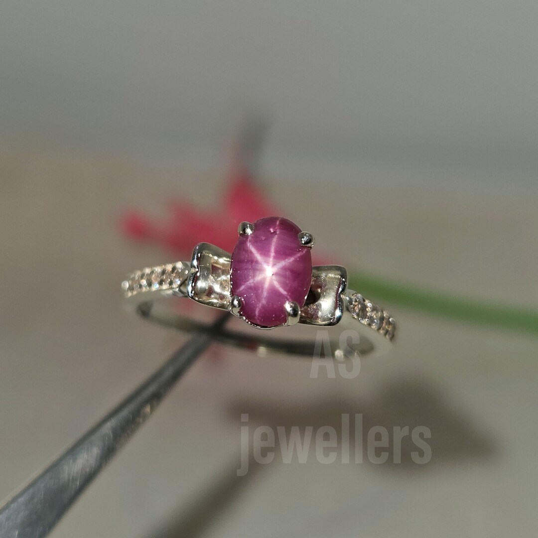 Unique 925 Sterling Silver Genuine Star Ruby Ring July Birthstone Ring ...