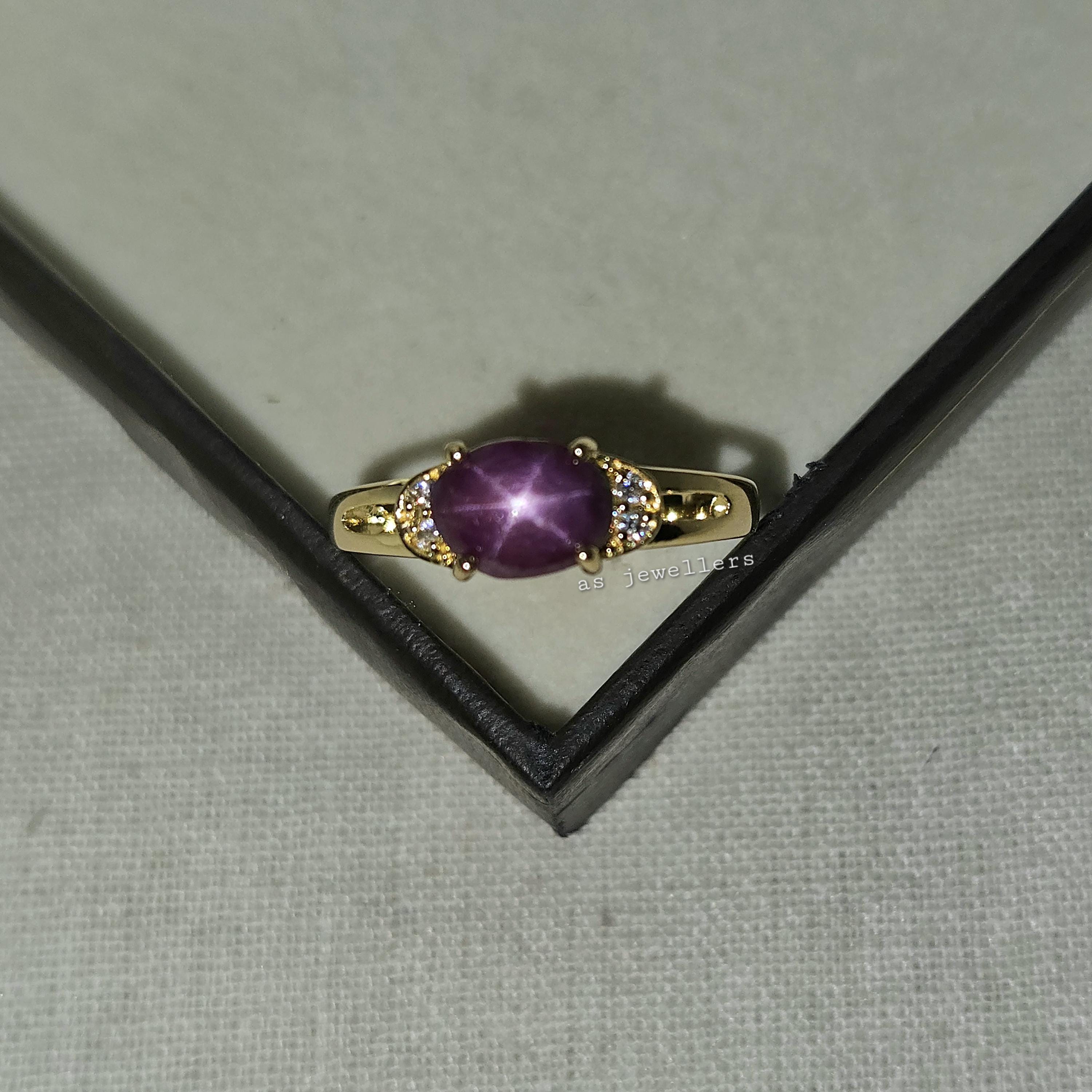 Natural Star Ruby Ring, 925 Sterling Silver, CZ Diamond Accents - Etsy