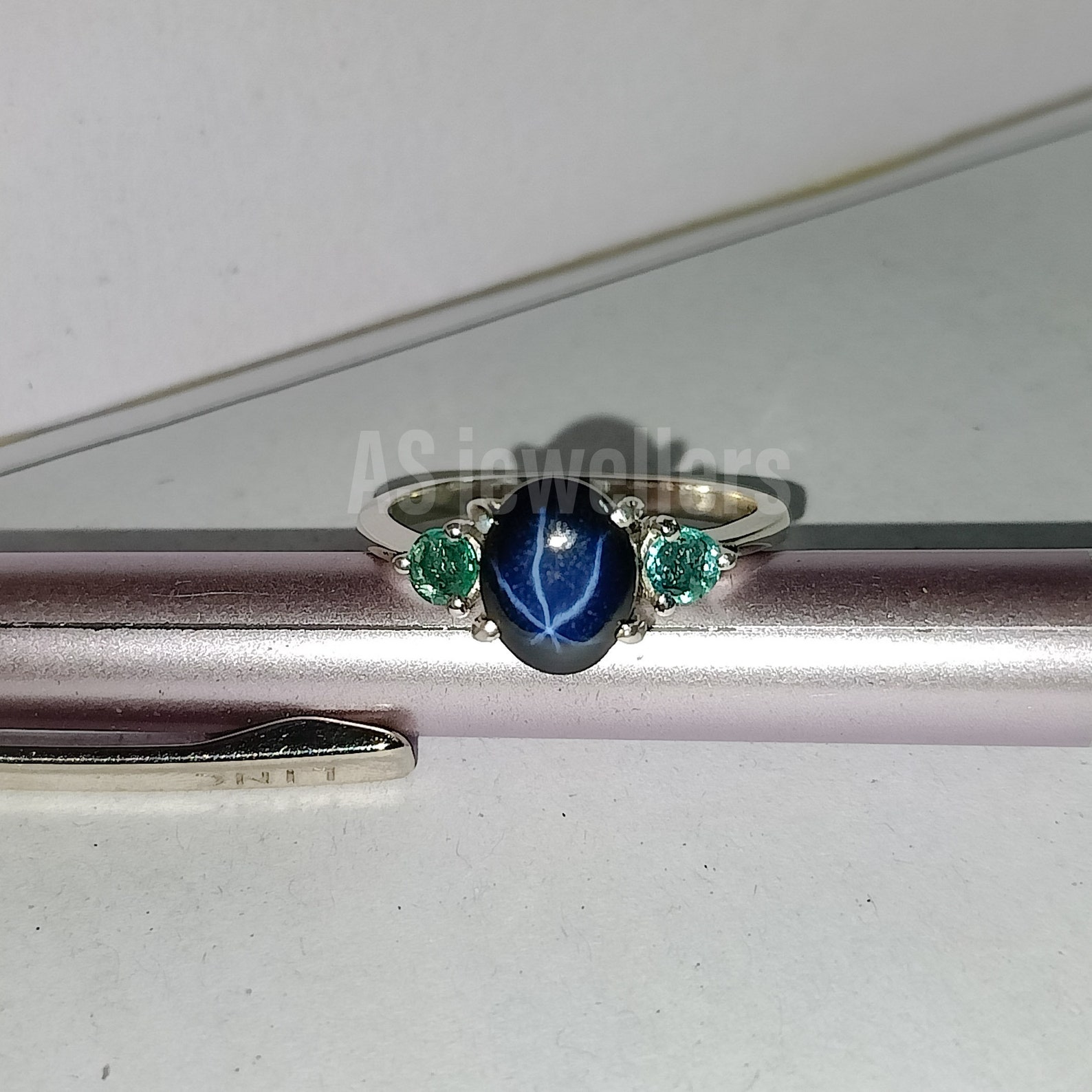 Blue Star Sapphire Ring Tension Set Ring Lab Star Sapphire - Etsy