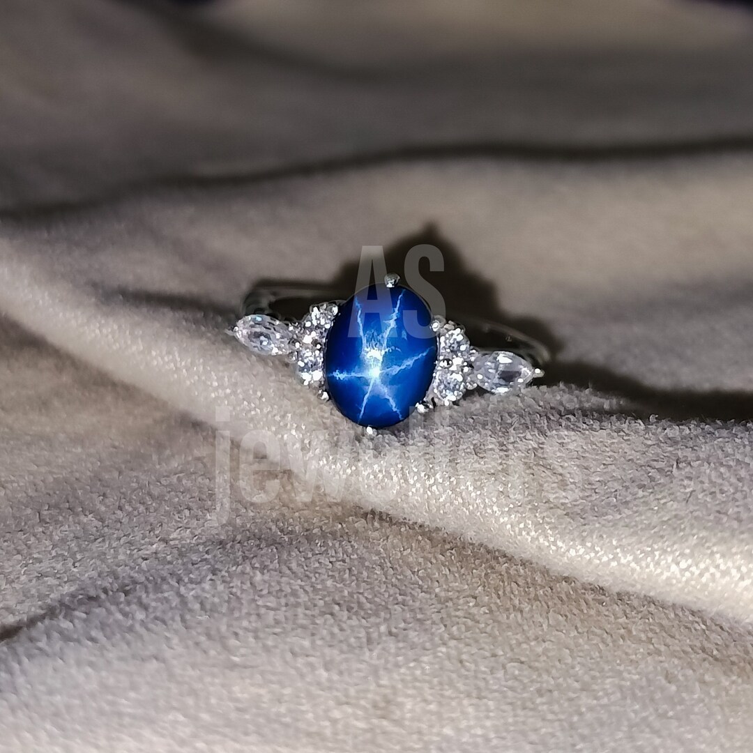 Blue Star Sapphire Ring Blue Lindy Star Ring Star Gemstone Ring Simple ...