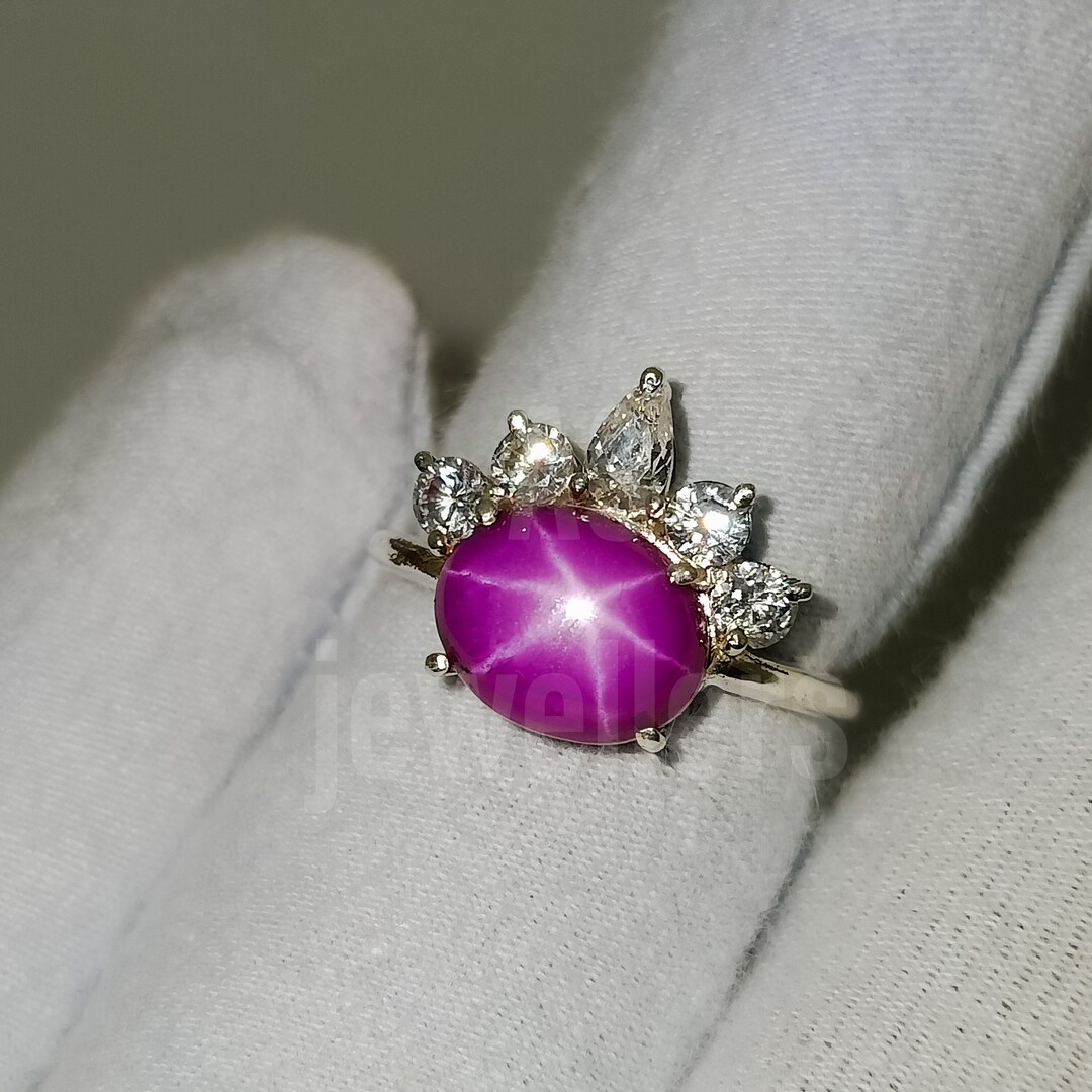 Vintage Pink Star Sapphire Ring,925 Sterling Silver,lindy Star Rings ...
