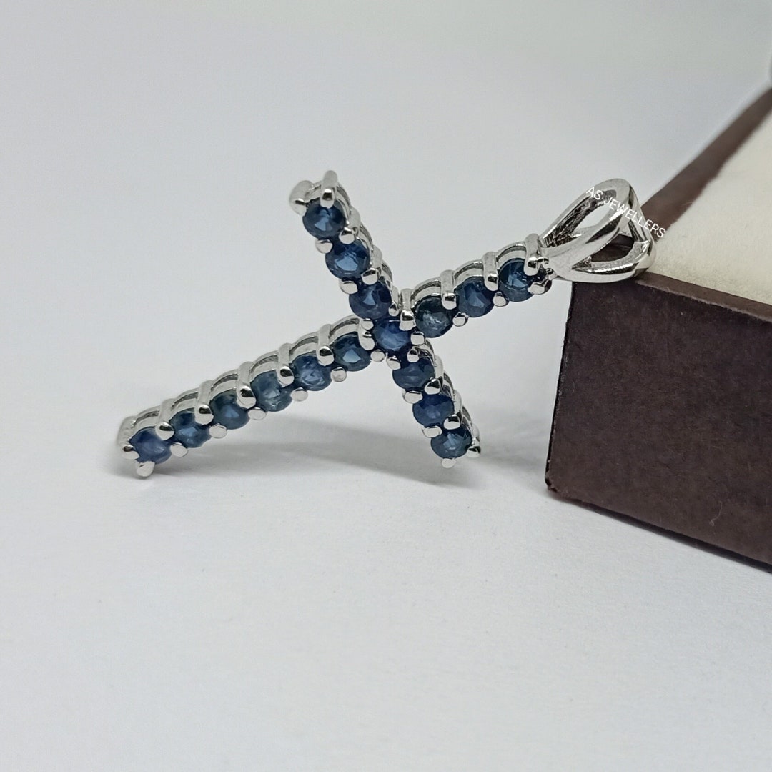 Unique Sapphire Cross Pendant 925 Sterling Silver Cross Necklace ...