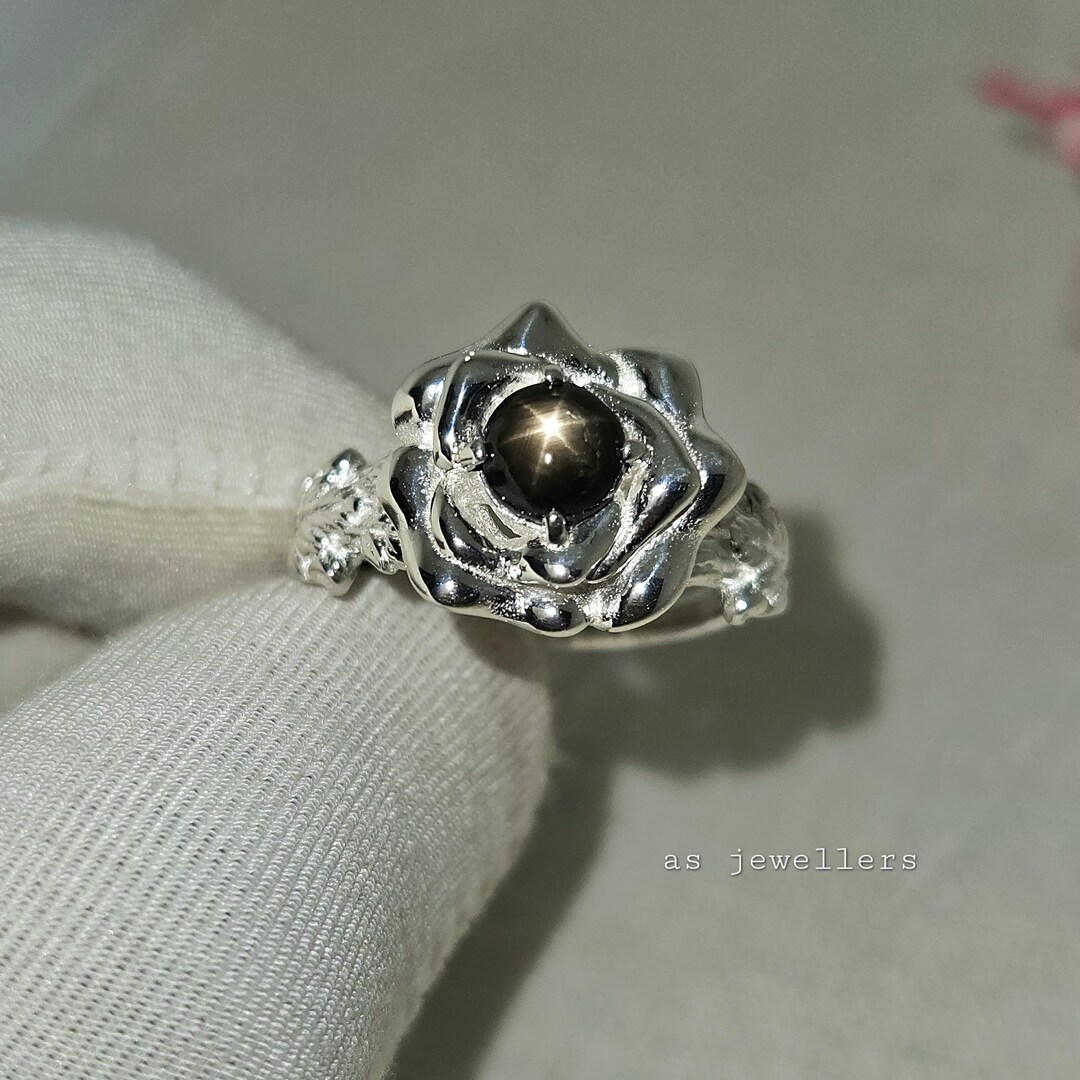 Genuine Black Star Sapphire Ring, Vintage Sterling Silver Ring, Natural ...