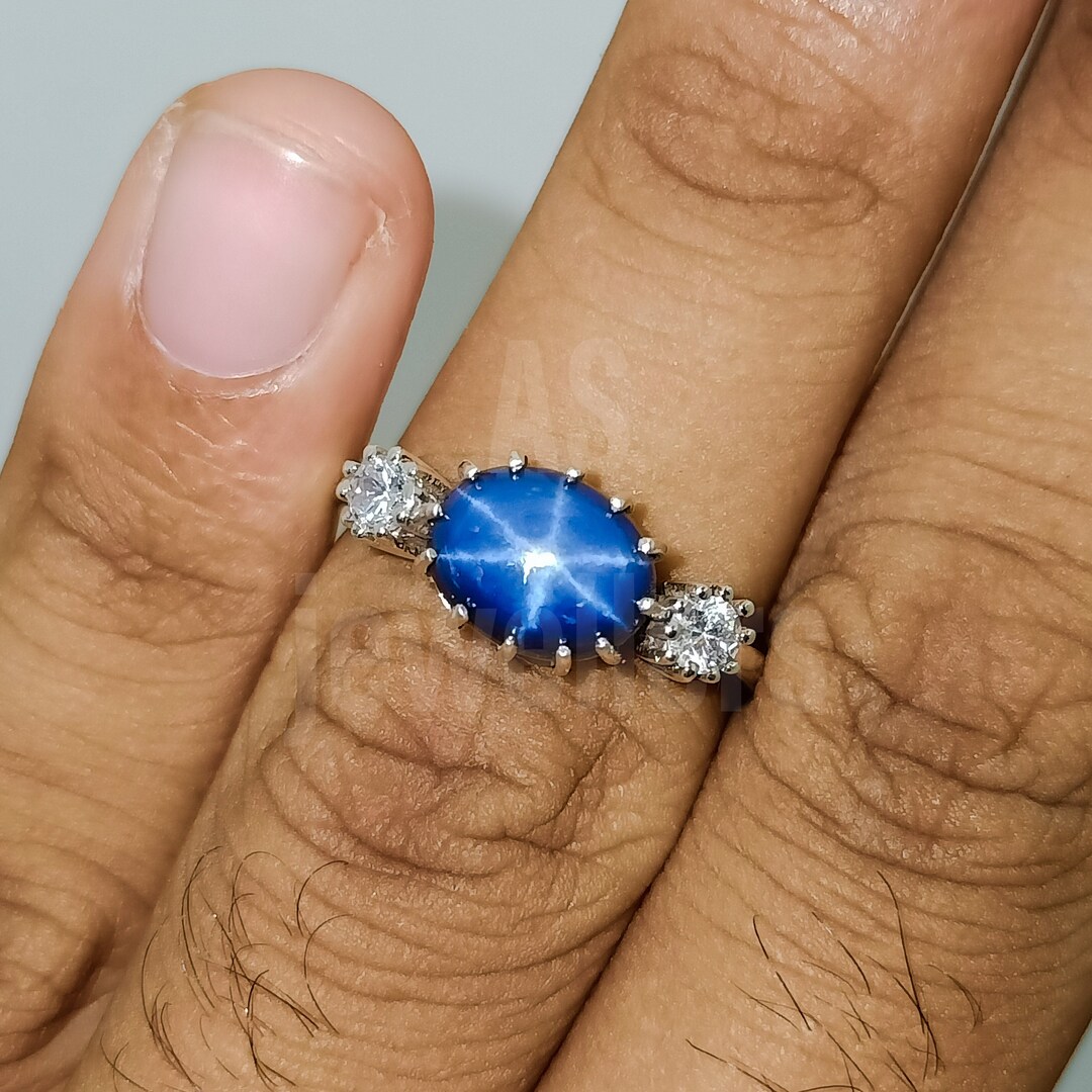 Vintage Lindy Star Sapphire Ring Star Gemstone Blue Star Sapphire Lab ...
