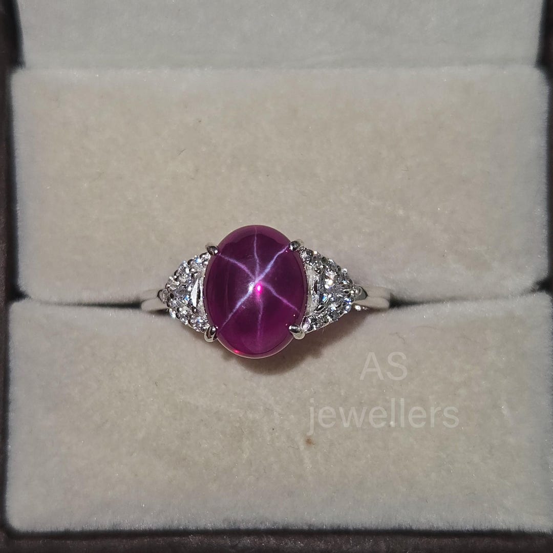 Red Star Ruby Ring: Handmade 925 Sterling Silver, CZ Diamond Accents - Etsy
