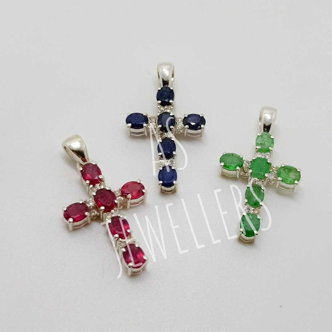 Ruby Cross Pendant, Emerald Cross Pendant ,sapphire Pendant,natural ...